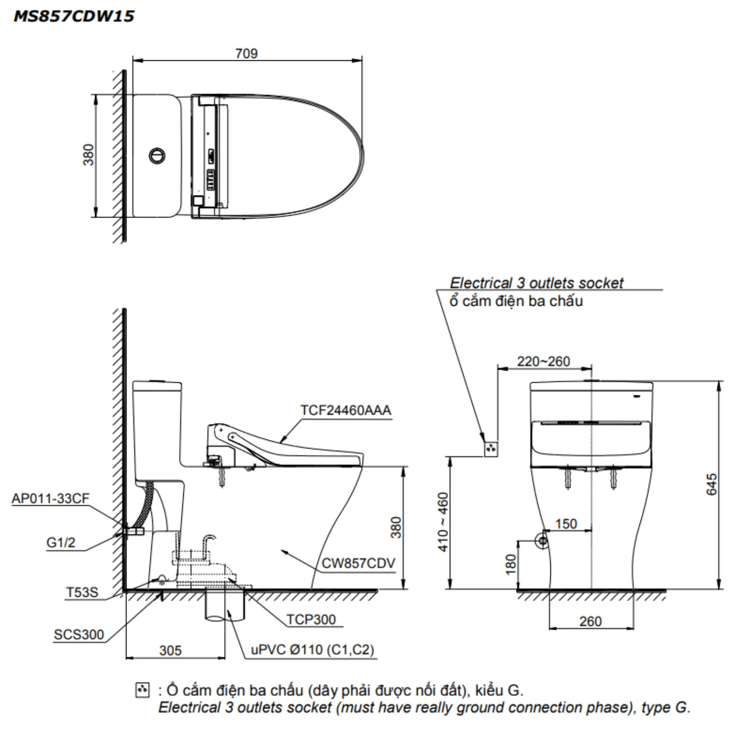 Bồn cầu điện tử TOTO MS857CDW15 chính hãng, giá mới nhất hiện nay